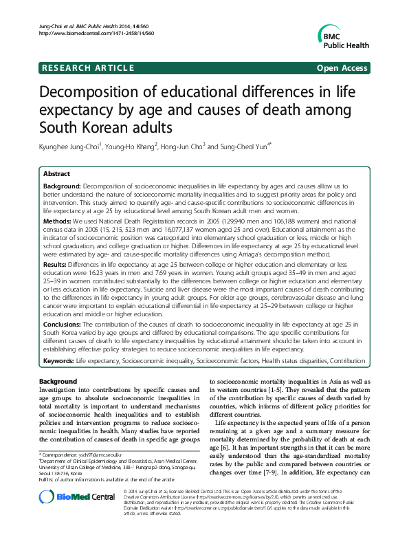 Pdf Decomposition Of Educational Differences In Life Expectancy By