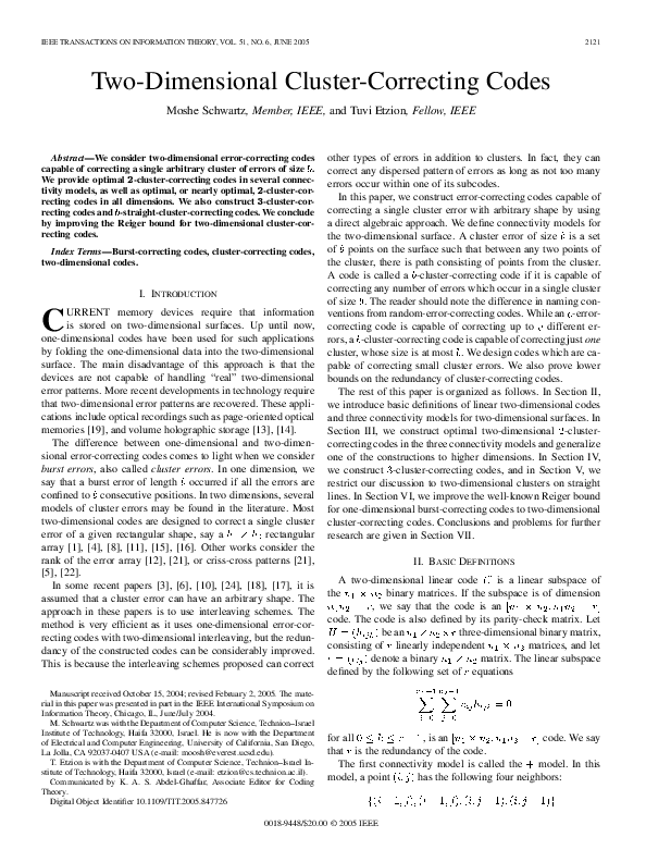 Pdf Two Dimensional Cluster Correcting Codes