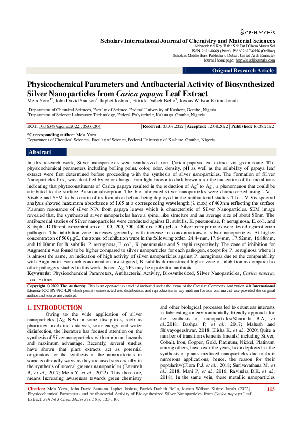 (PDF) Physicochemical Parameters and Antibacterial Activity of ...