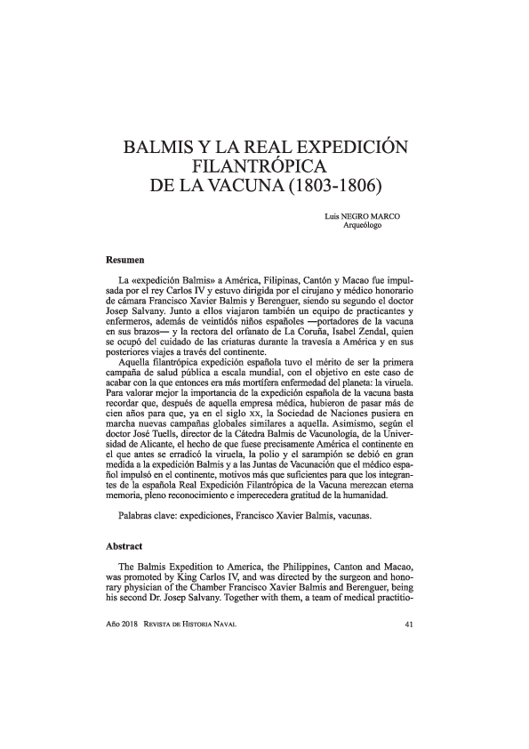 (PDF) Balmis y la Real Expedición Filantrópica de la Vacuna (1803-1806)