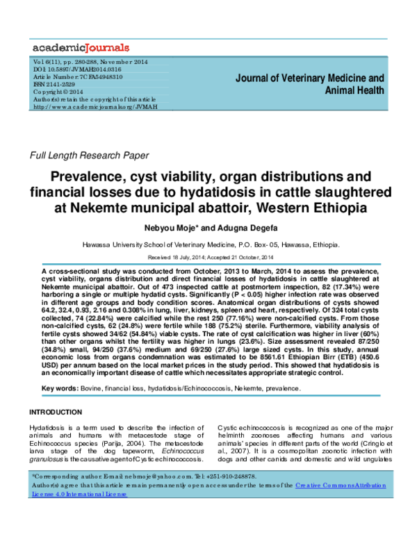 (PDF) Prevalence, cyst viability, organ distributions and financial ...