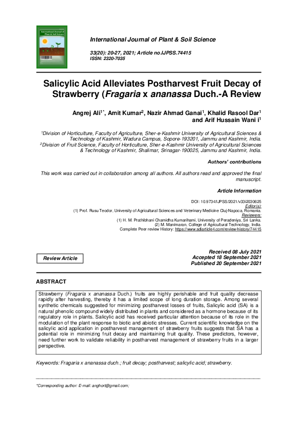 (PDF) Salicylic Acid Alleviates Postharvest Fruit Decay of Strawberry ...