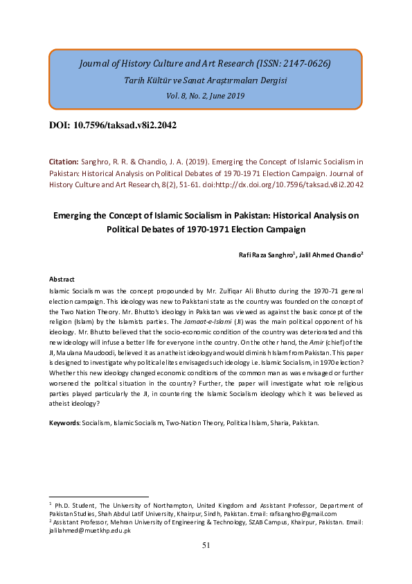 (PDF) Emerging the Concept of Islamic Socialism in Pakistan: Historical ...