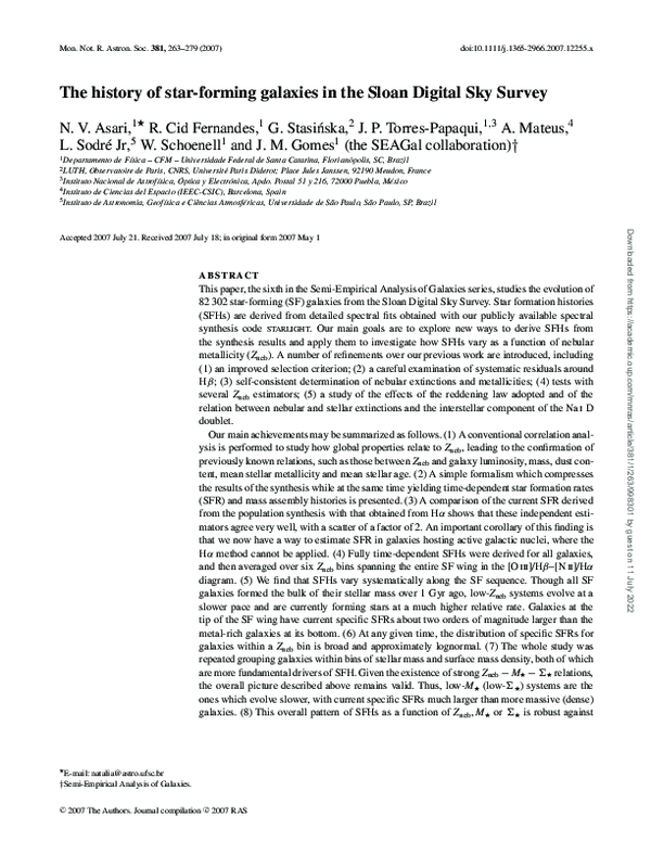 (PDF) The history of star-forming galaxies in the Sloan Digital Sky Survey