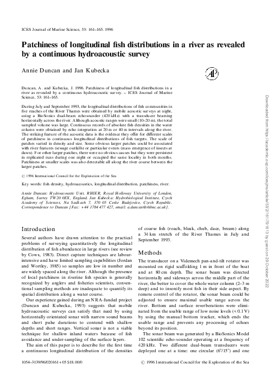 (PDF) Patchiness of longitudinal fish distributions in a river as ...