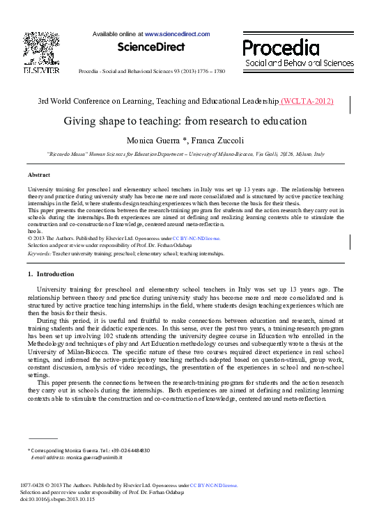 (PDF) Giving Shape to Teaching: From Research to Education