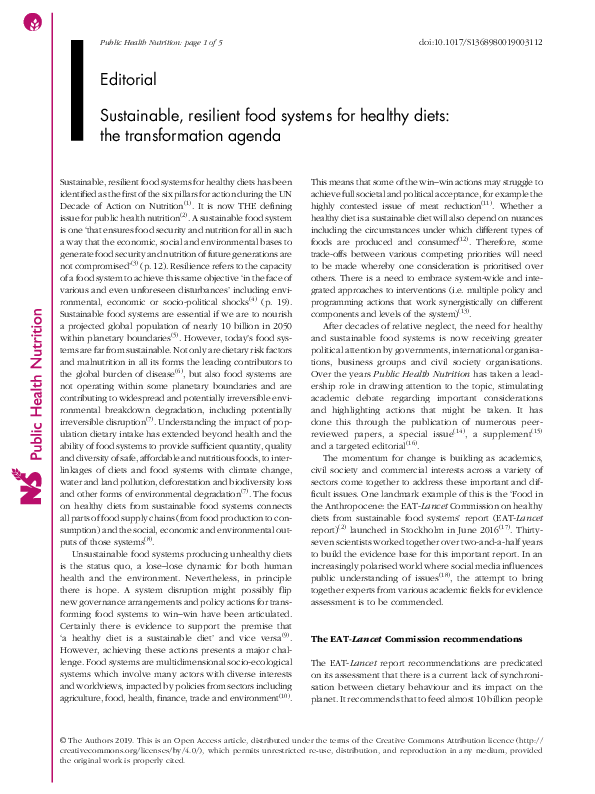 (PDF) Sustainable, resilient food systems for healthy diets: the ...
