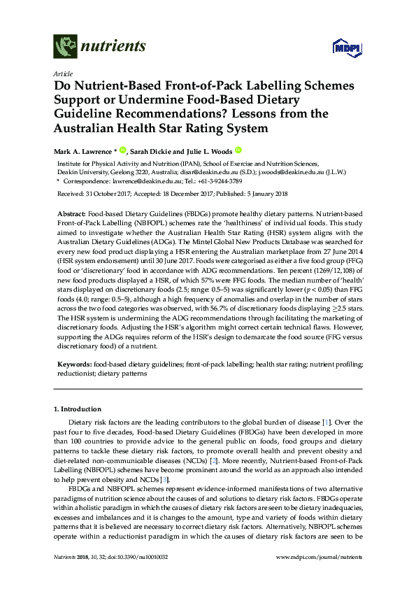 (PDF) Do Nutrient-Based Front-of-Pack Labelling Schemes Support or ...