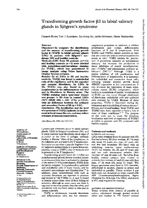 (PDF) salivary glands in Sjögren ' s syndrome . Transforming growth ...