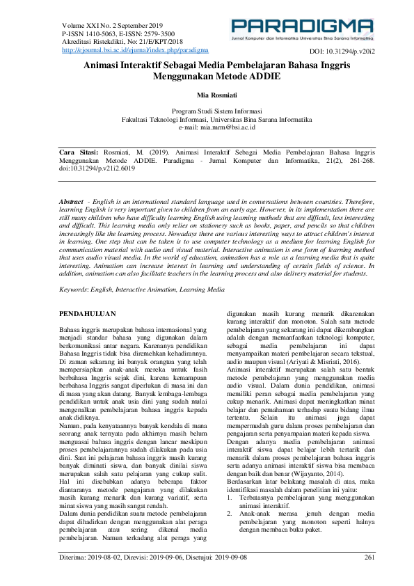 (PDF) Animasi Interaktif Sebagai Media Pembelajaran Bahasa Inggris Menggunakan Metode ADDIE