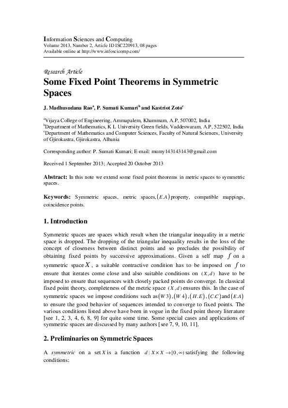 (PDF) Some Fixed Point Theorems in Symmetric Spaces