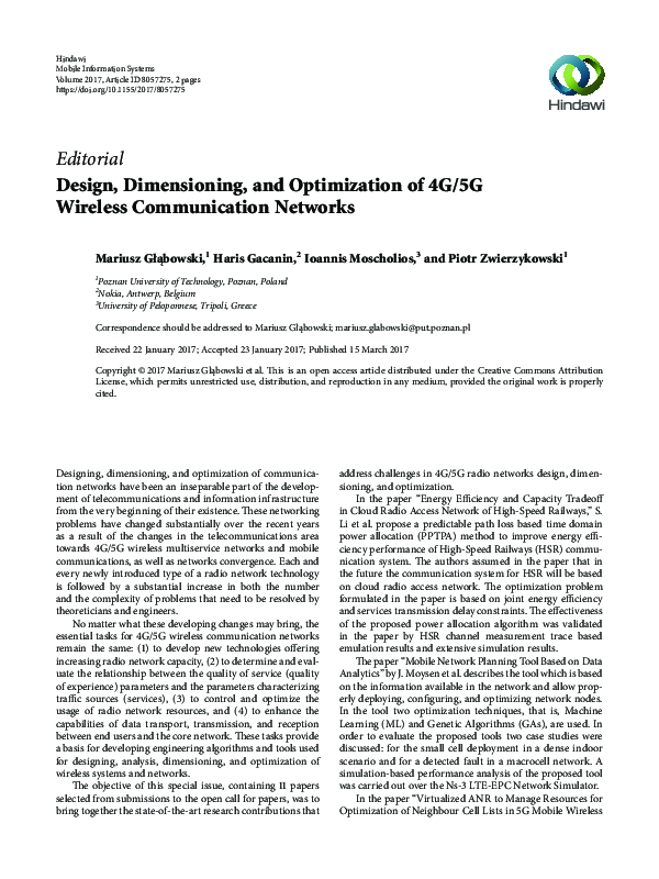 (PDF) Design, Dimensioning, and Optimization of 4G/5G Wireless ...