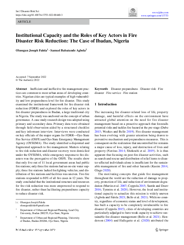 (PDF) Institutional Capacity and the Roles of Key Actors in Fire ...