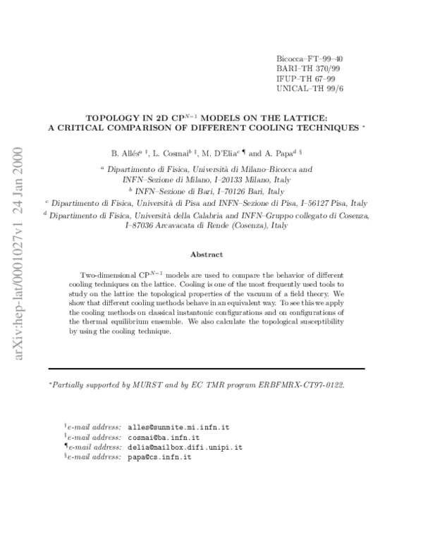 (PDF) Topology in 2D CPN-1 models on the lattice: A critical comparison ...