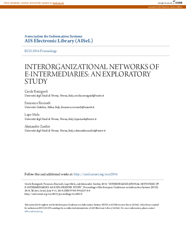(PDF) Interorganizational Networks of E-Intermediaries: An Exploratory Study