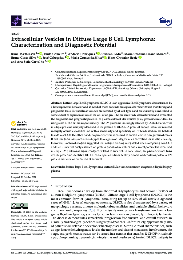 (PDF) Extracellular Vesicles in Diffuse Large B Cell Lymphoma ...