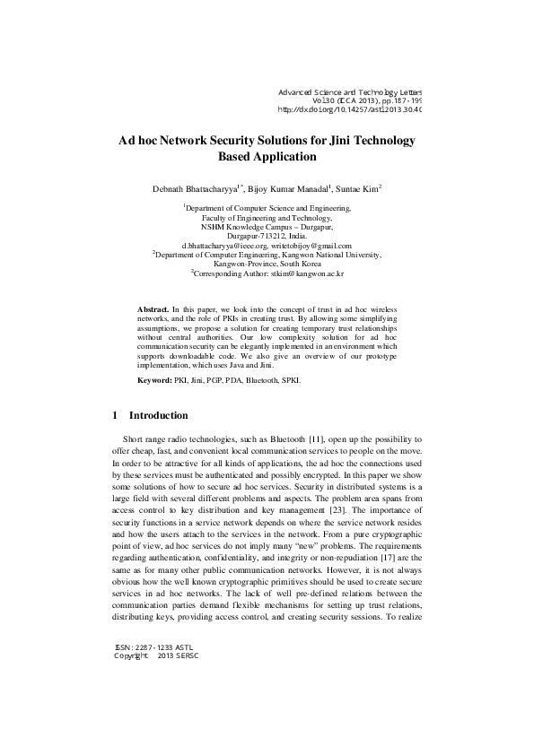 (PDF) Ad hoc Network Security Solutions for Jini Technology Based Application