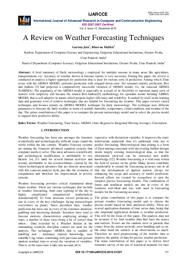 (PDF) A Review on Weather Forecasting Techniques