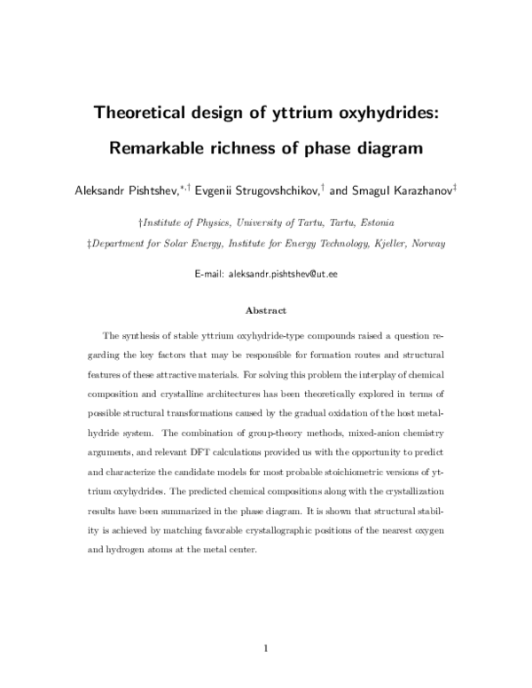 (PDF) Theoretical Design of Yttrium Oxyhydrides: Remarkable Richness of ...