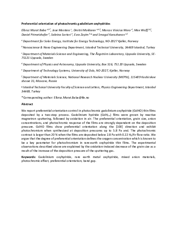 (PDF) Preferential Orientation of Photochromic Gadolinium Oxyhydrides