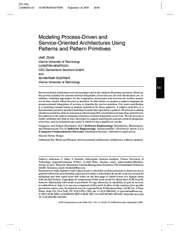 Pdf Modeling Process Driven And Service Oriented Architectures Using Patterns And Pattern 4238