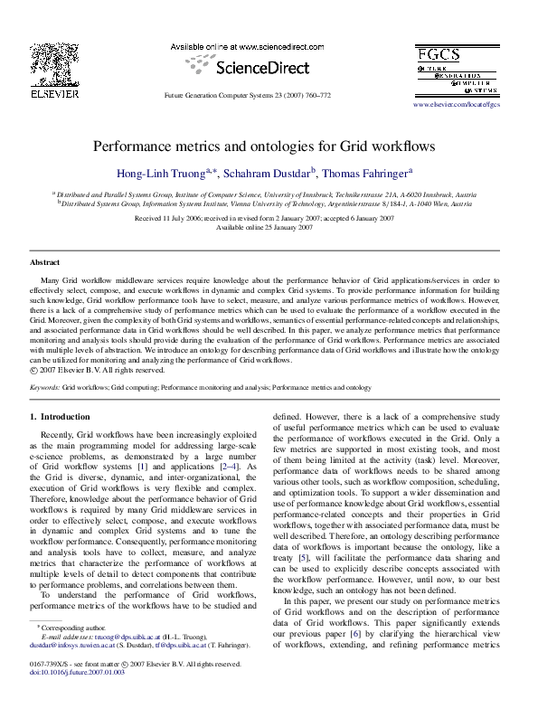 (PDF) Performance metrics and ontologies for Grid workflows | Schahram Dustdar - Academia.edu