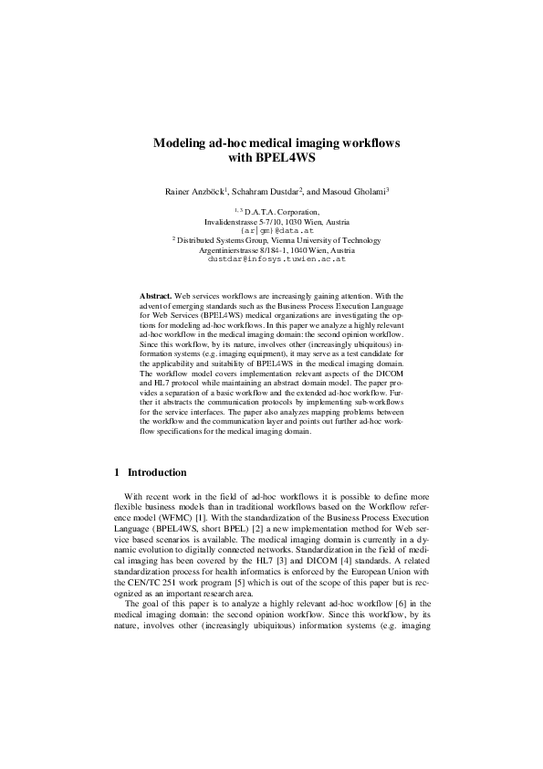 (PDF) Modeling ad-hoc medical imaging workflows with BPEL4WS