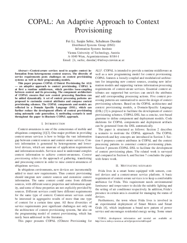 (PDF) COPAL: An adaptive approach to context provisioning