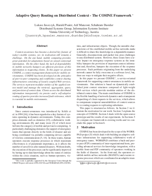 (PDF) Adaptive Query Routing on Distributed Context - The COSINE Framework