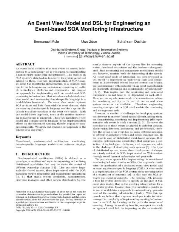(PDF) An event view model and DSL for engineering an event-based SOA monitoring infrastructure