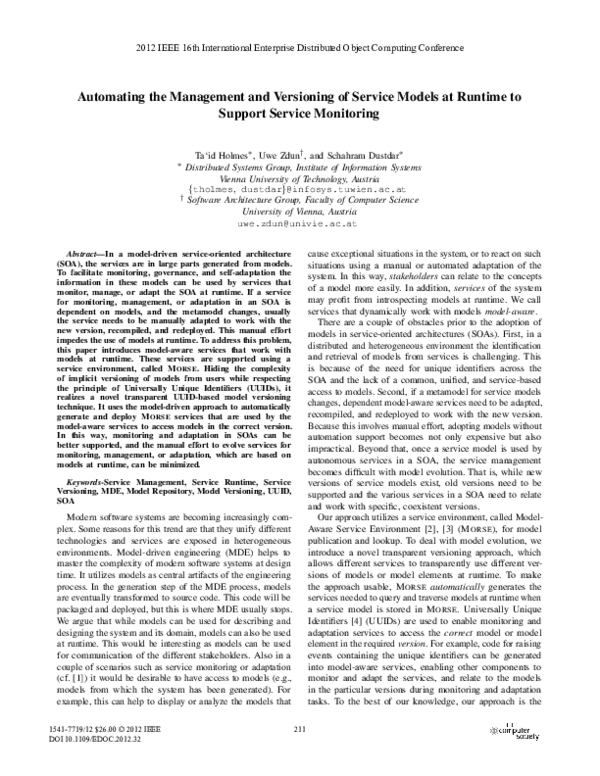 (PDF) Automating the Management and Versioning of Service Models at Runtime to Support Service ...