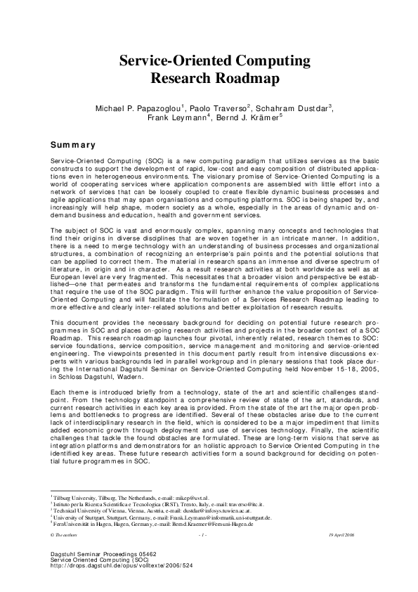 Pdf Service Oriented Computing A Research Roadmap