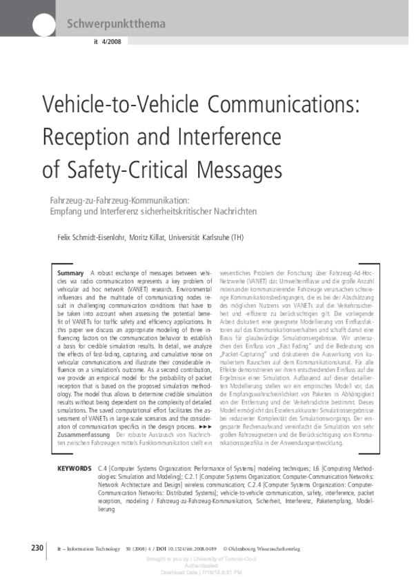 (PDF) Vehicle-to-Vehicle Communications: Reception and Interference of ...