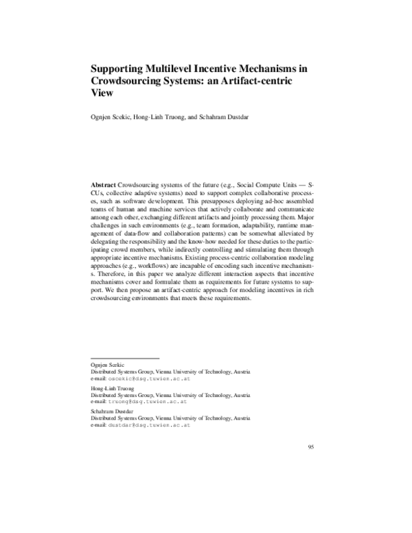 (PDF) Supporting Multilevel Incentive Mechanisms in Crowdsourcing Systems: An Artifact-Centric View