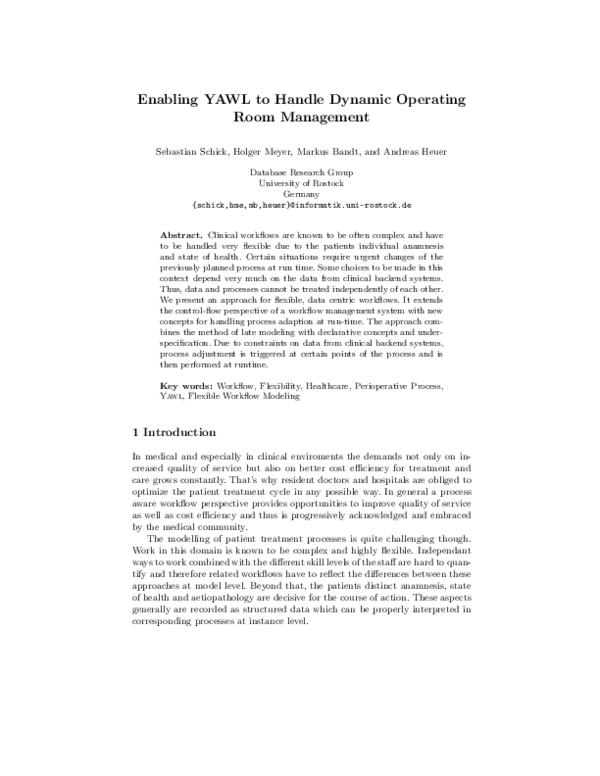(PDF) Enabling YAWL to Handle Dynamic Operating Room Management