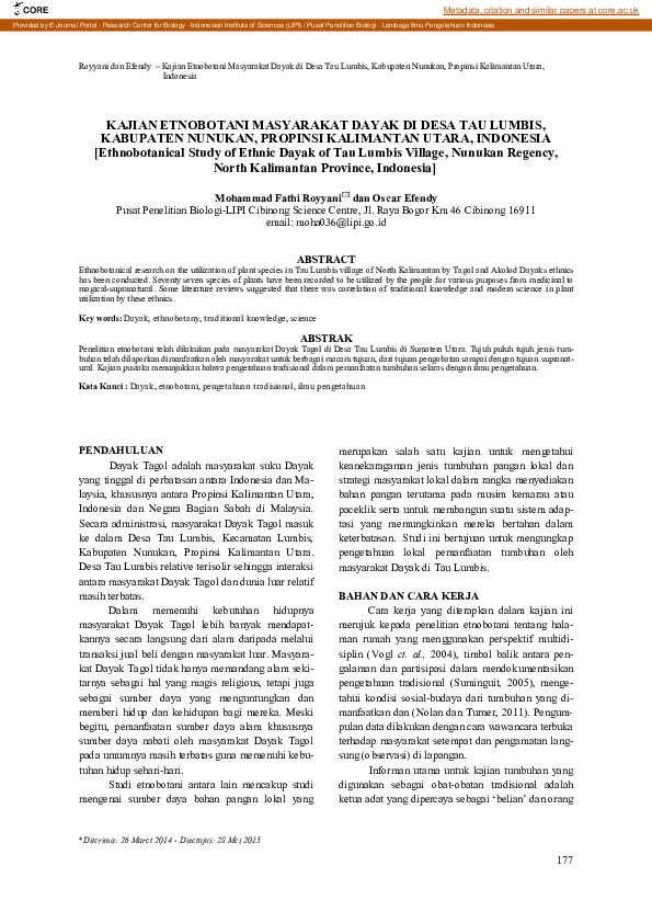 (PDF) Kajian Etnobotani Masyarakat Dayak DI Desa Tau Lumbis, Kabupaten ...