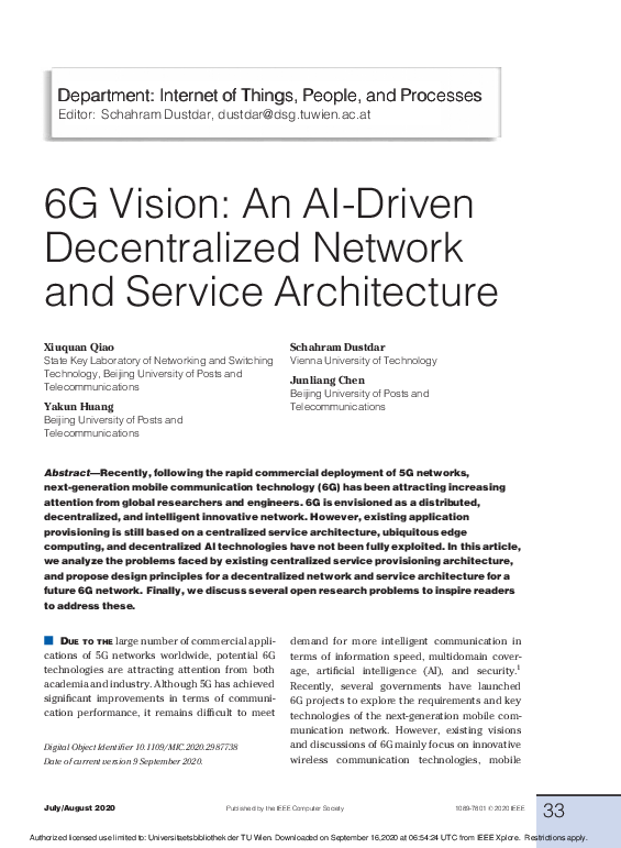 (PDF) 6G Vision: An AI-Driven Decentralized Network and Service Architecture