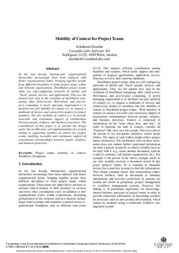 (PDF) Mobility of context for project teams