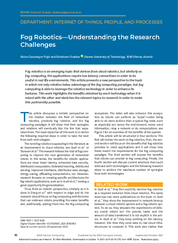 (PDF) Fog Robotics—Understanding the Research Challenges