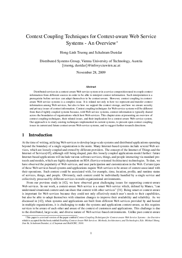 Pdf Context Coupling Techniques For Context Aware Web Service Systems