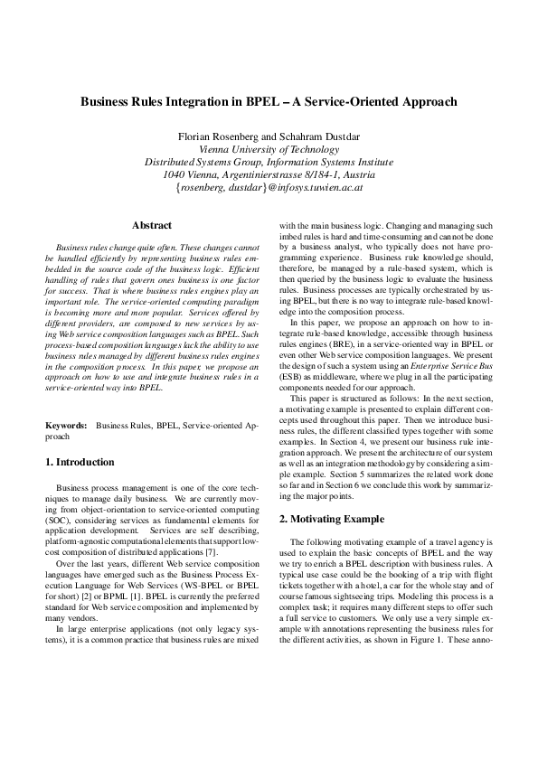 (PDF) Business Rules Integration in BPEL — A Service-Oriented Approach
