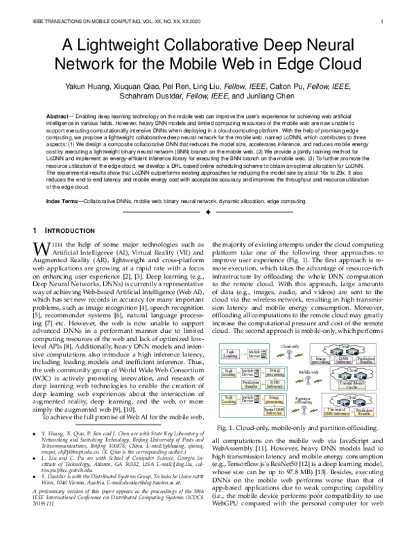 (PDF) A Lightweight Collaborative Deep Neural Network for the Mobile Web in Edge Cloud
