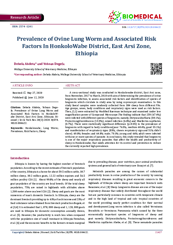 (PDF) Prevalence of Ovine Lung Worm and Associated Risk Factors In ...
