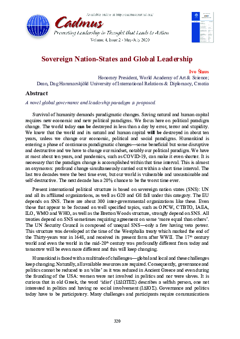 (PDF) Sovereign Nation-States and Global Leadership | Ivo Slaus ...