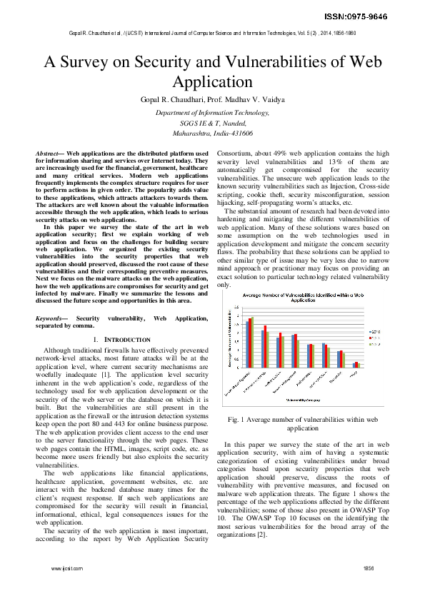 (PDF) A Survey on Security and Vulnerabilities of Web Applications