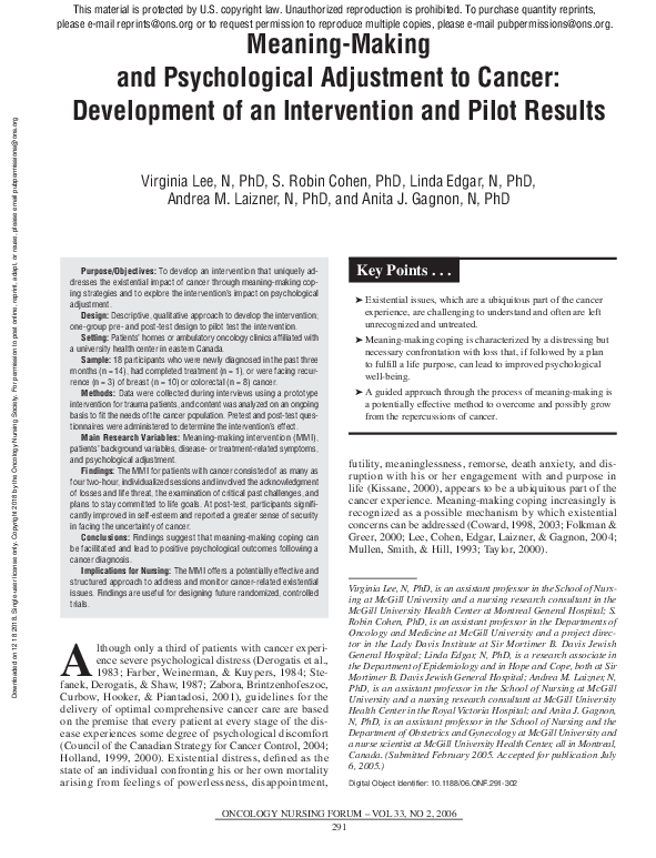 (PDF) Meaning-Making and Psychological Adjustment to Cancer ...