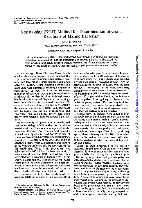 (PDF) Nonstaining (KOH) method for determination of gram reactions of ...