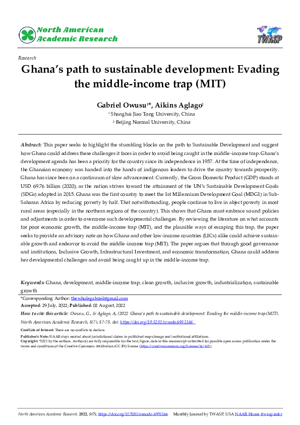 (PDF) Ghana's path to sustainable development: Evading the middle ...