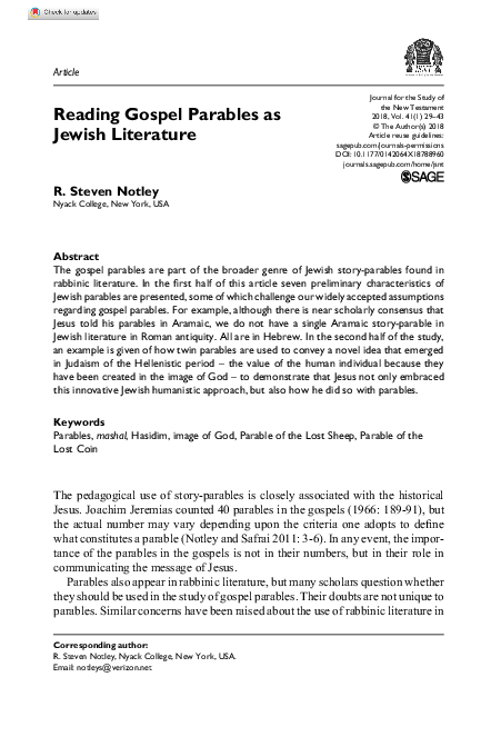 (PDF) Reading Gospel Parables as Jewish Literature