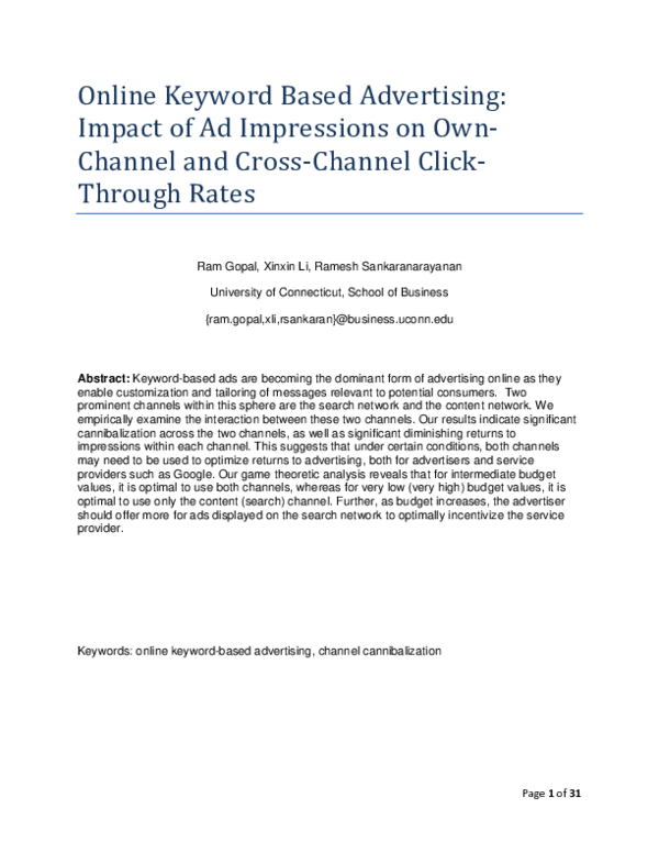 (PDF) Online keyword based advertising: Impact of ad impressions on own-channel and cross ...